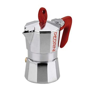 Pedrini Pedrini 9082 Kaffettiera-2 TZ (100 ml), Aluminium, Silber / Rot