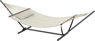 OUTSUNNY Hamac sur pied - Outsunny - support en acier - avec oreiller, barres d&eacute;cartement - pour camping en plein air, plage - cr&egrave;me