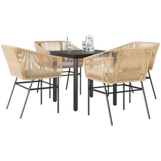 vidaXL 5-tlg. Garten-Essgruppe mit Kissen Braun Poly Rattan Glas - Vidaxl