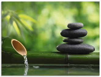Artland ARTland Wanddeko Glasbilder Wandbild Glas Bild einteilig 60x45 cm Querformat Asien Wellness Zen Spa Steine Bambus Entspannung Grün S5YF