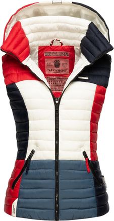 Navahoo Damen Steppweste leicht mit Abnehmbarer Kapuze Colourblocking-Stil Shadaa Multikulti Multicolour French-Tricoloree Gr. XS