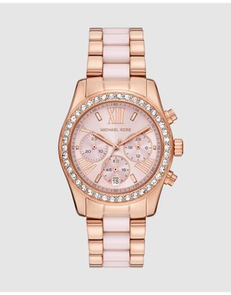 Michael Kors Lexington montre chronographe en c&eacute;ramique rose et acier inoxydable dor&eacute; rose multicolore
