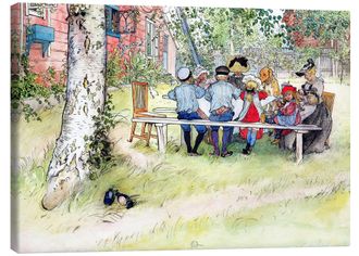Posterlounge Fr&uuml;hst&uuml;ck unter der gro&szlig;en Birke Leinwandbild von Carl Larsson 70 x 50 cm Gr&uuml;n Wandbilder Wanddeko