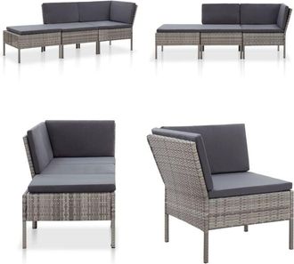 vidaXL 3-tlg. Garten-Lounge-Set mit Auflagen Poly Rattan Grau - Gartenmöbel - Loungemöbel - Rattanmöbel - Outdoormöbel - Balkonmöbel - Home & Living