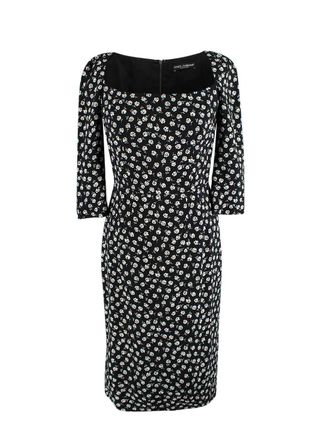 Dolce & Gabbana Black Floral Print Crepe Midi Dress Size XXS