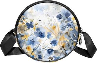 Generic Petit sac &agrave; bandouli&egrave;re circulaire pour femme, motif feuilles florales, sac &agrave; dos avec fermeture &eacute;clair, bretelles r&eacute;glables, sac &agrave; main rond d&eacute;contra