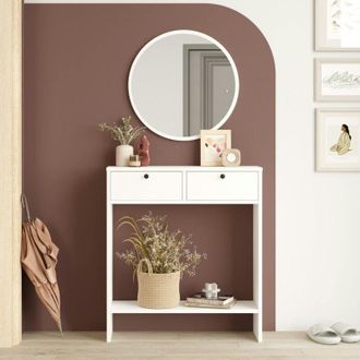 Pier Import Console dentr&eacute;e blanche compacte et miroir assorti MARFA