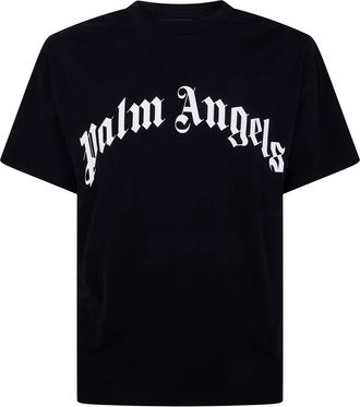 Palm Angels Homme, Tops, Noir, Taille: L Curved Logo Regular Tee