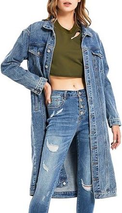 Generic Vestes longues pour femmes 2026 coupe ajust&eacute;e &eacute;l&eacute;gante veste en jean, bleu, XXL