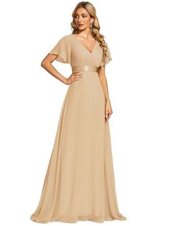 Ever-pretty Robe de soir&eacute;e en Double V-col et Manches Courtes Champagne 44