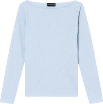 Emporio Armani Femme, Tops, Bleu, Taille: 38 FR Haut &agrave; Manches Longues en Jersey Textur&eacute;