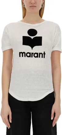 Isabel Marant Logo-Print Linen T-Shirt - White