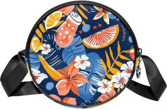 Generic Sac &agrave; bandouli&egrave;re rond pour femme, motif fruits tropicaux, sac &agrave; bandouli&egrave;re avec fermeture &eacute;clair, bretelles r&eacute;glables, sac &agrave; main rond d&eacute;contract&eacute; p