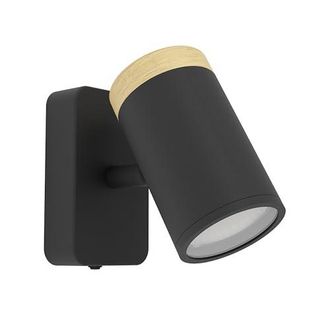 Eglo Applique murale int&eacute;rieure Consuma, lampe de lecture avec spot orientable, luminaire pour salon, chambre et salle de bain, bois et acier noir, douille