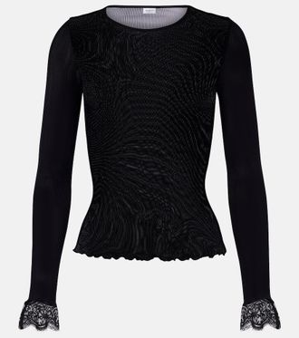 Saint Laurent Top en soie &agrave; finitions en dentelle