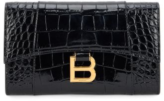 Balenciaga Womens Clutch Bag Crocodile Effect Black Leather