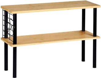 KESPER | K&uuml;chenregal, Material: Bambus, Metall, Ma&szlig;e: 55 x 20 x 38 cm, 2 Ablagen, Drahtgitter mit 3 Haken, Farbe: Schwarz-Natur | 58809