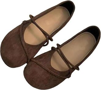 Generic Chaussures plates orthop&eacute;diques Mary Jane pour femme - Bout rond - En daim - Chaussures plates d&eacute;contract&eacute;es - Vintage - Semelle souple - Confort pour