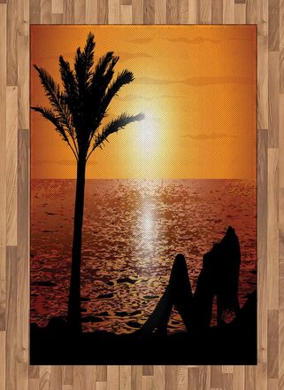 Abakuhaus Retro Teppich, Sexy M&auml;dchen mit Sonnenuntergang, Deko-Teppich Digitaldruck, F&auml;rben mit langfristigen Halt, 120 x 180 cm, Orange Schwarz