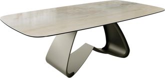 DELIFE Esszimmertisch Edge Boot 240x120 cm Keramik Iris FMG Onice ORO W-Gestell Metall Effektfinish Titan