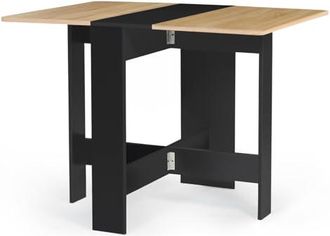 IDMarket Table Console Pliable EDI 2-4 Personnes Bois Noir Plateau fa&ccedil;on h&ecirc;tre 103 x 76 cm
