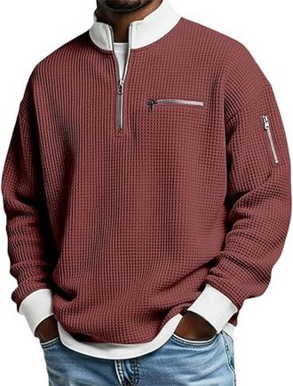Generic Sweat-shirt pour homme sans capuche - Demi-fermeture &eacute;clair - D&eacute;contract&eacute; - Couleur unie - Printemps - Automne - Manches longues - Col montant - Pull 