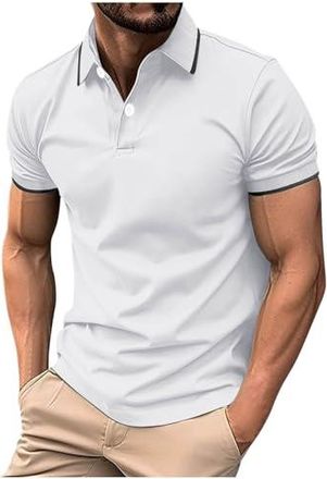 Generic Polo pour homme avec impression num&eacute;rique 3D, revers et fermeture &eacute;clair, manches courtes, veste chemise d&eacute;contract&eacute;e &agrave; la mode, Blanc., 3XL