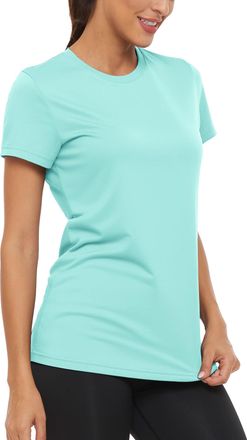 KEFITEVD Yoga Shirt Damen Stretch Leicht Workout T-Shirt Sport Top Golf Jogging Oberteil Atmungsaktiv Quick Dry Seeblau 2XL
