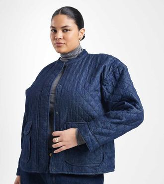 Only ONLY Curve - Veste en jean matelass&eacute;e - Bleu fonc&eacute;