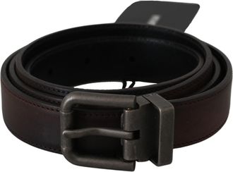 Dolce & Gabbana Solid brauner Leder-G&uuml;rtel mit grauer Schnalle