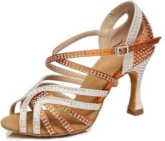 Miyoopark Chaussures de danse latine pour femme avec bride en strass - Sandales formelles de mariage, L450 Bronze Talon 9 cm, 42.5 EU