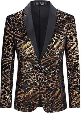 AlltheMen Blazer Homme à Paillettes Casual Veste de Smoking Slim Fit Dorés pour Soirée 41 Or XXL