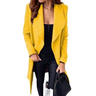 Generic Manteau dhiver &eacute;pais pour femme, mi-long, style cache-coeur, ceintur&eacute;, jaune taille M, v&ecirc;tement dext&eacute;rieur chaud et d&eacute;contract&eacute;
