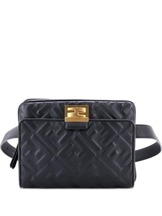 Fendi Upside Down Bag Zucca Embossed Leather belt bag - Noir
