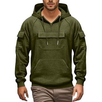 Generic Sweat &agrave; capuche pour homme - Demi-fermeture &eacute;clair - En polaire - D&eacute;contract&eacute; - Manches longues - Coupe droite - Sweat &agrave; capuche ample - Confortable -