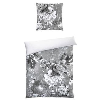 Casa Nova Satin-Bettw&auml;sche - 135 x 200 cm - Grau - Baumwolle - mit Rei&szlig;verschluss