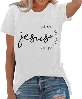 Generic T-shirt imprim&eacute; pour femme - T-shirt ample &agrave; col rond, Blanc., XXL