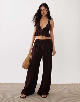 Asos Strandhose in Dunkelbraun mit weitem Bein