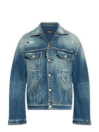 Dsquared2 veste en jean &agrave; effet us&eacute; - Bleu