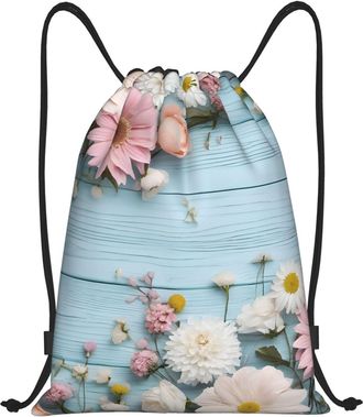 Generic T&uuml;rkisfarbene Scheunentorblume Zuziehbeutel Tasche Verstellbar Leicht Beutel for Schwimmen Wandern Damen 36X42Cm