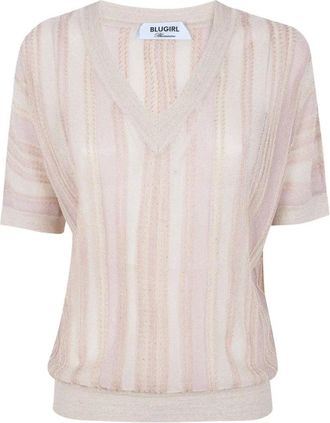 Blugirl Femme, Pulls, Rose, Taille: 40 FR Maille encolure en V