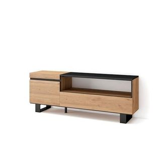 Skraut Home | TV-Schrank, Lowboard | f&uuml;r Wohnzimmer und Esszimmer | 150x57x35cm | F&uuml;r TV-Ger&auml;te bis zu 65 | Industriedesign | Moderner Stil | Eiche Schwarz