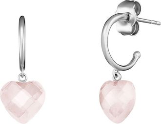 Engelsrufer Damen-Creolen aus Sterling-Silber mit Herz-Anh&auml;nger aus Rosenquarz in der Farbe Silber-Ros&eacute;, ERE-HEART-RQ-CR