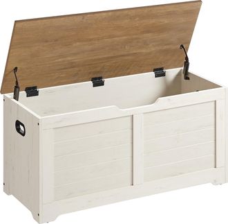 Vasagle Schuhbank, Sitzbank mit Stauraum, Sitztruhe mit 2 Sicherheitsscharnieren, Aufbewahrungsschrank, Landhausstil, 40 x 100 x 46 cm, Flur, Schlaf-, Wohnzim