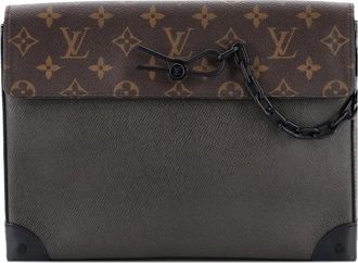 Louis Vuitton Pochette Voyage Steamer Leather and Monogram Canvas clutch bag - Marron