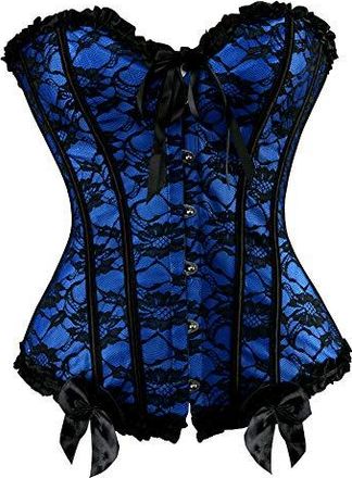 Grebrafan Vintage Corset Bustier Dentelle Rockabilly (EUR(40-42) 2XL,Bleu)