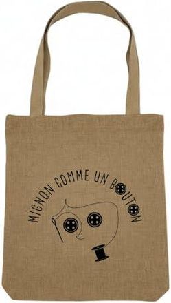 Fabulous Sac Shopping Tote Bag Aspect Lin - Mignon Comme un bouton Poup&eacute;e Halloween - Sac de Courses Toile Epaisse 360g Beige Naturel Cabas Port&eacute; Epaule Solide