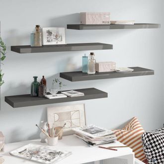 vidaXL &Eacute;tag&egrave;re murale flottante 4 pcs Gris brillant 80x23,5x3,8 cm MDF vidaXL