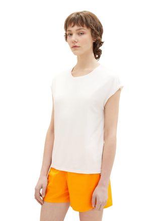 Tom Tailor Damen Loose Fit Basic T-Shirt aus Viskose, cloud off white, S
