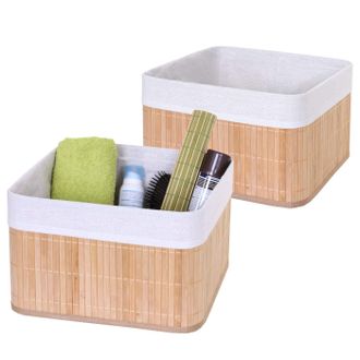 Mendler 2er-Set Aufbewahrungskorb HWC-C21, Korb Aufbewahrungsbox Ordnungsbox Sortierbox Regalkorb, Bambus - naturfarben